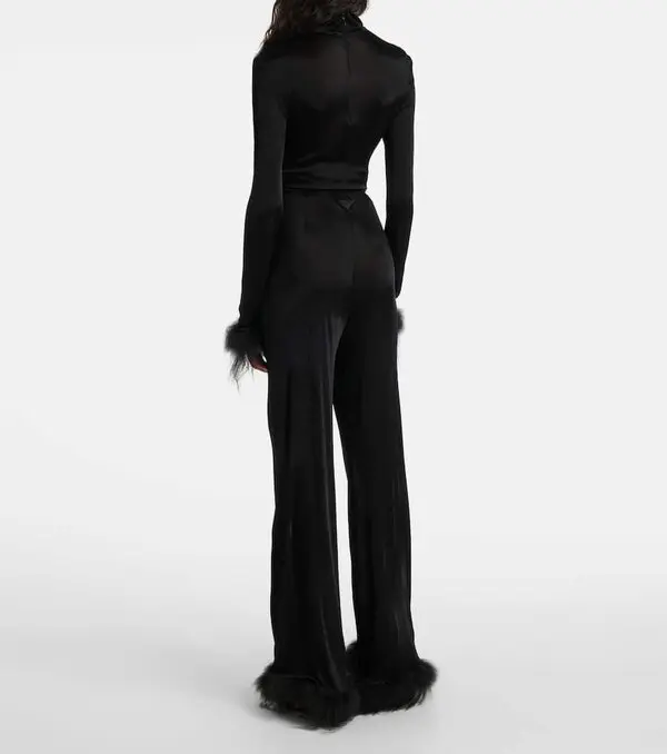 Prada Feather-trimmed Wide-leg Pants