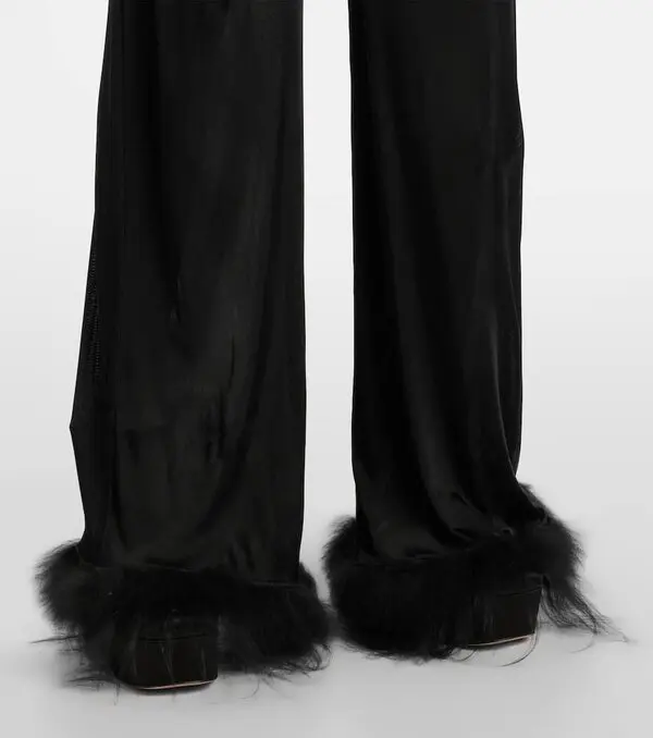 Prada Feather-trimmed Wide-leg Pants