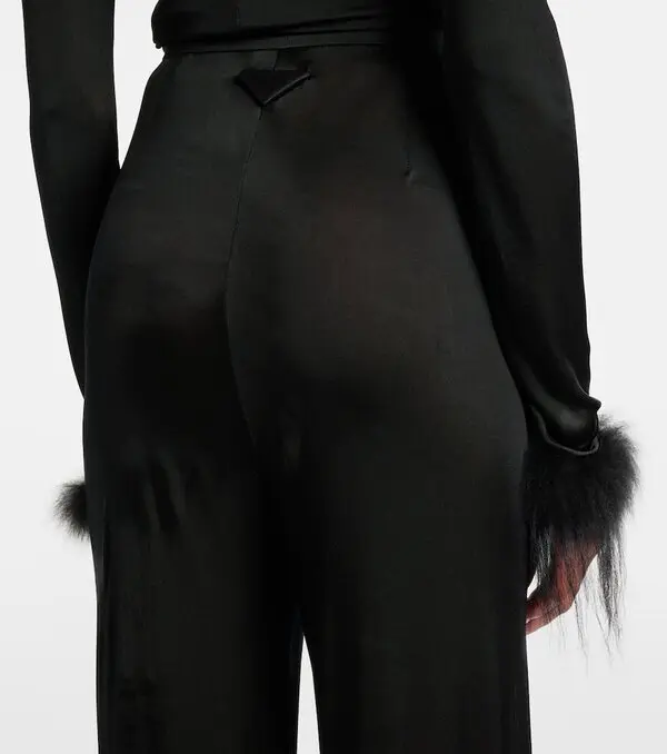 Prada Feather-trimmed Wide-leg Pants