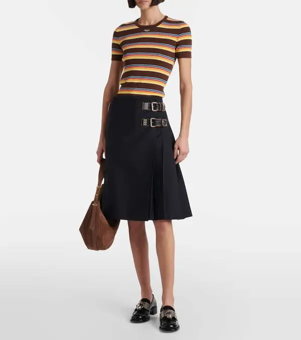 Prada Striped Ribbed-knit Cotton T-shirt