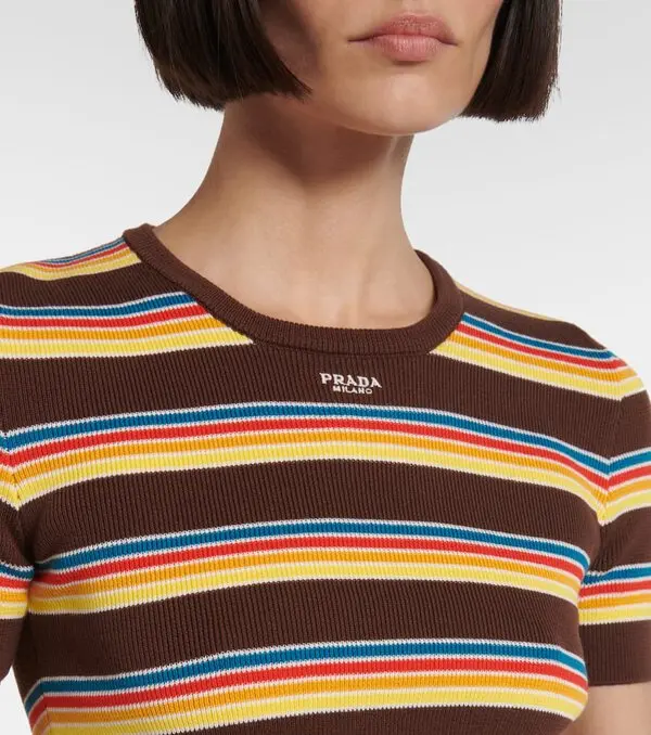 Prada Striped Ribbed-knit Cotton T-shirt