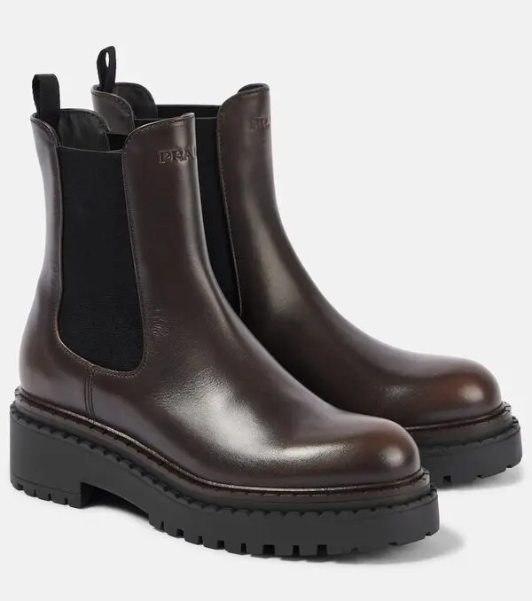 Prada Leather Chelsea Boots - Brown