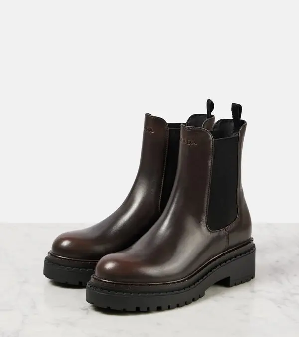 Prada Leather Chelsea Boots - Brown