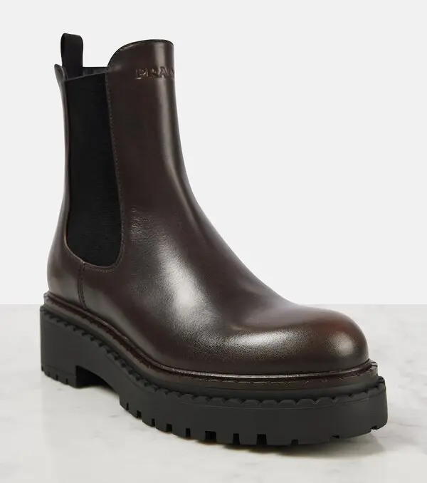 Prada Leather Chelsea Boots - Brown