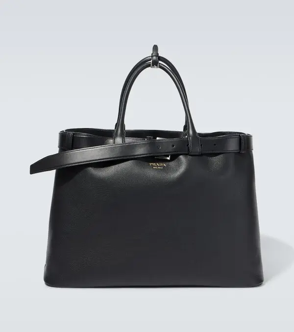 Prada Buckle Leather Tote Bag - Black