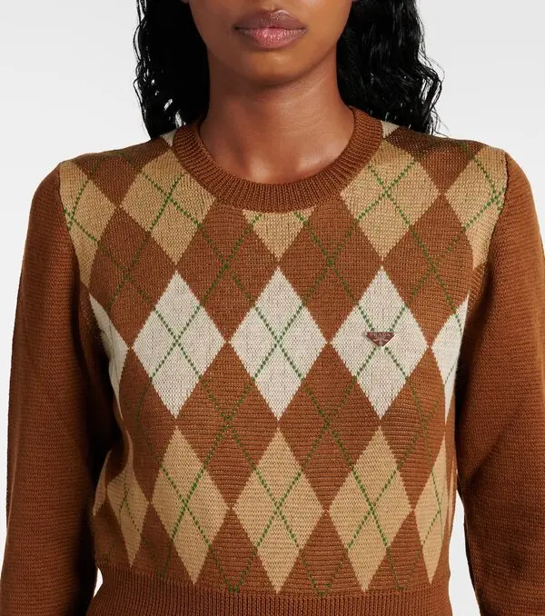 Prada Argyle Cropped Wool Sweater