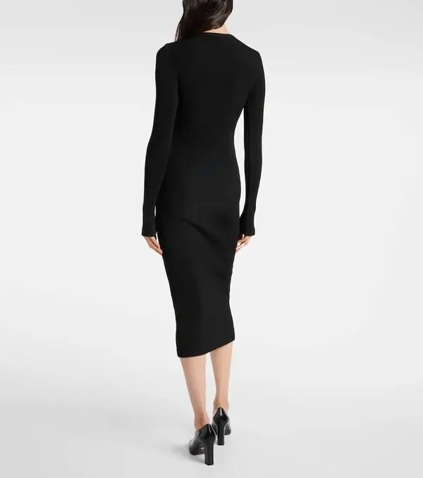 Prada Logo Ribbed-knit Midi Dress - Black