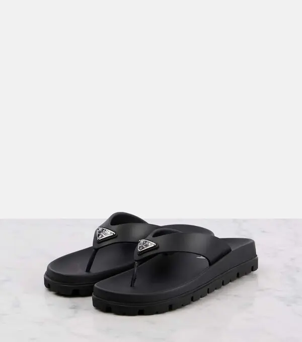 Prada Soft Cage Thong Sandals - Black