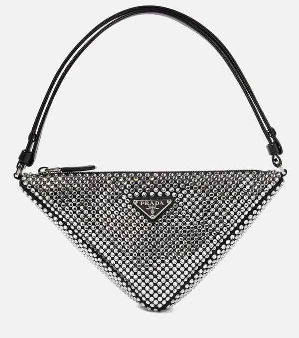 Prada Triangle Embellished Satin Pouch