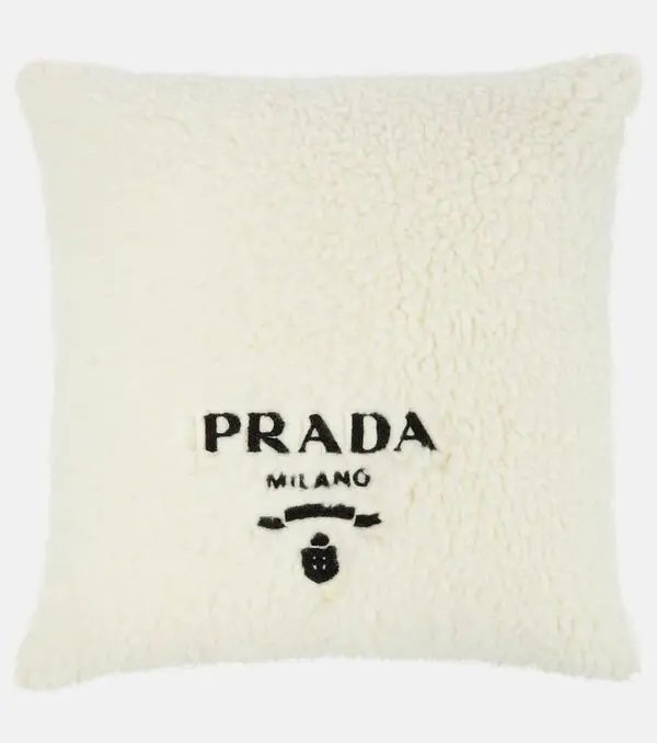 Prada Logo Wool, Silk And Cashmere Cushion - White