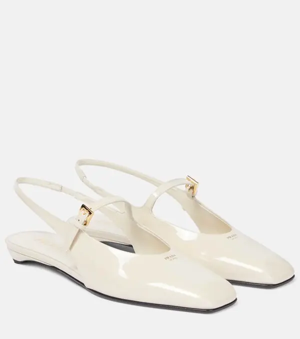 Prada Patent Leather Slingback Flats - White