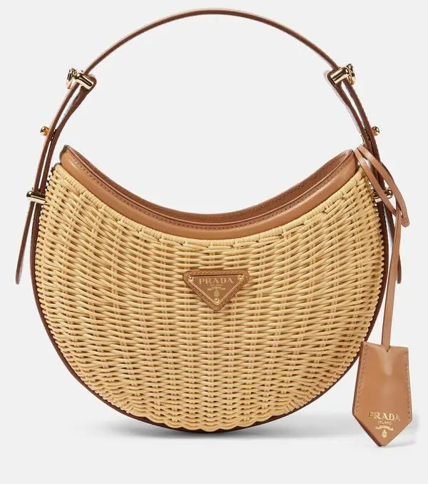 Prada Small Woven Shoulder Bag - Beige