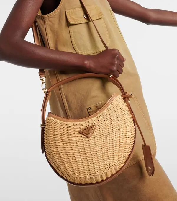 Prada Small Woven Shoulder Bag - Beige