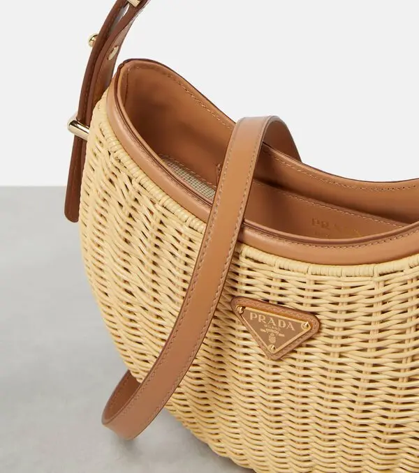 Prada Small Woven Shoulder Bag - Beige