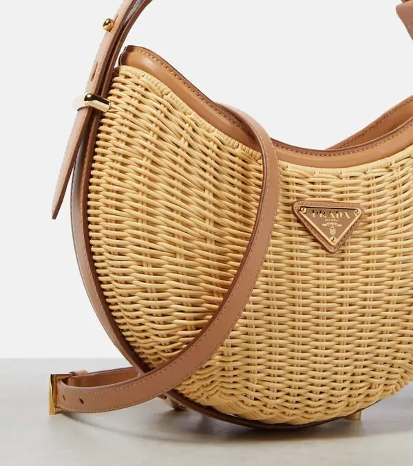 Prada Small Woven Shoulder Bag - Beige