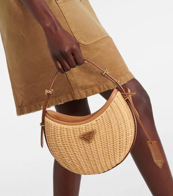 Prada Small Woven Shoulder Bag - Beige