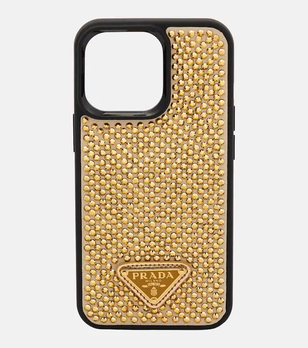 Prada Embellished Leather Iphone 13 Pro Case - Gold