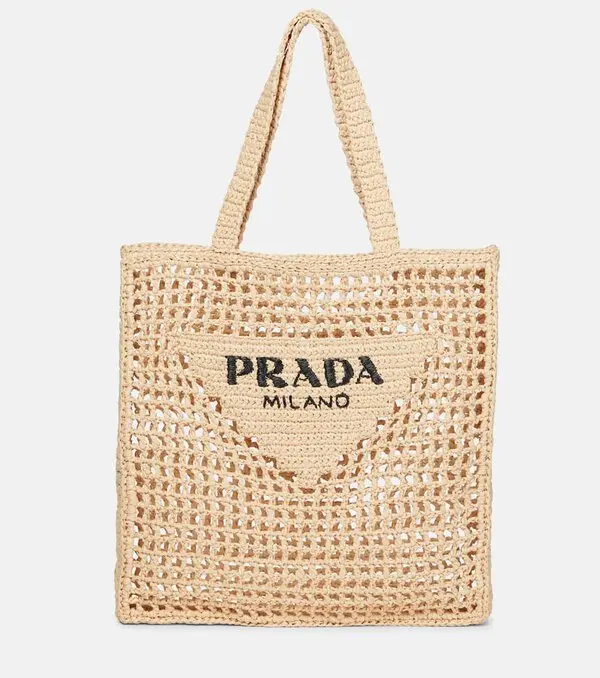 Prada Raffia-effect Crochet Shopper - Beige