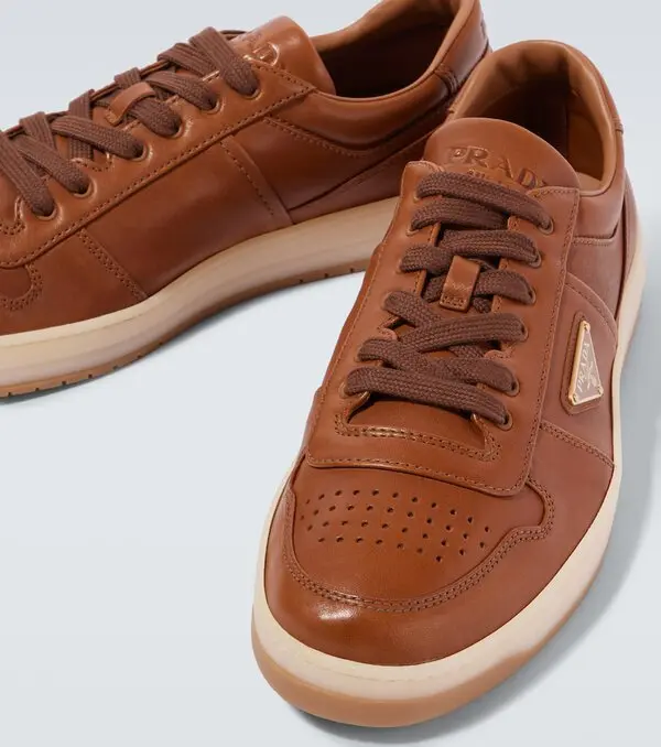 Prada Downtown Leather Sneakers - Brown