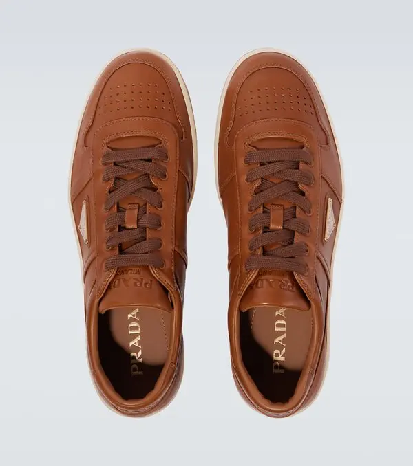 Prada Downtown Leather Sneakers - Brown