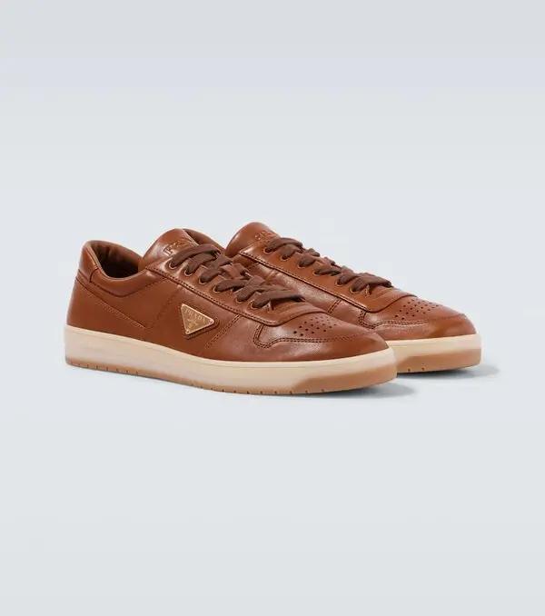 Prada Downtown Leather Sneakers - Brown
