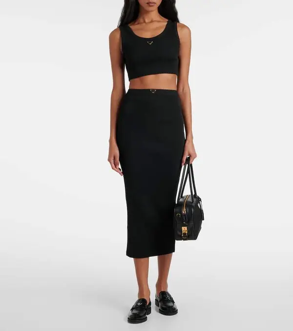 Prada Logo Ribbed-knit Jersey Crop Top