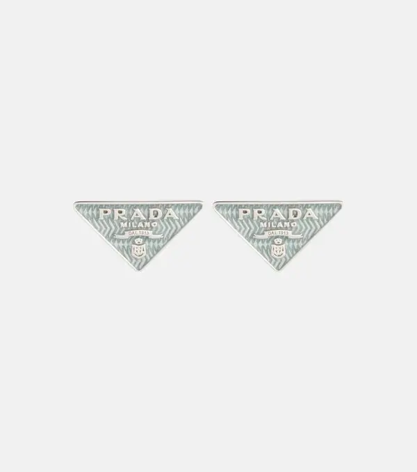 Prada Smalto Logo Stud Earrings - Green