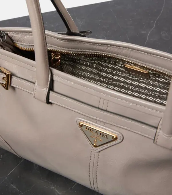 Prada Medium Leather Shoulder Bag - Grey