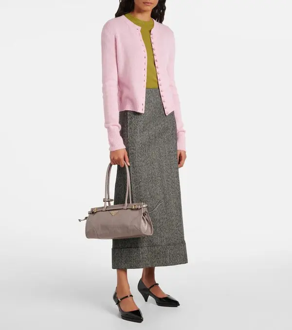 Prada Medium Leather Shoulder Bag - Grey