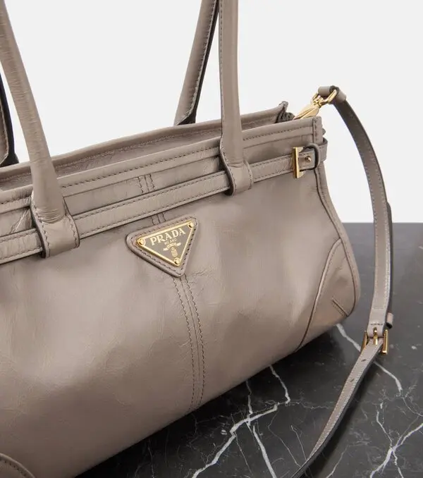 Prada Medium Leather Shoulder Bag - Grey