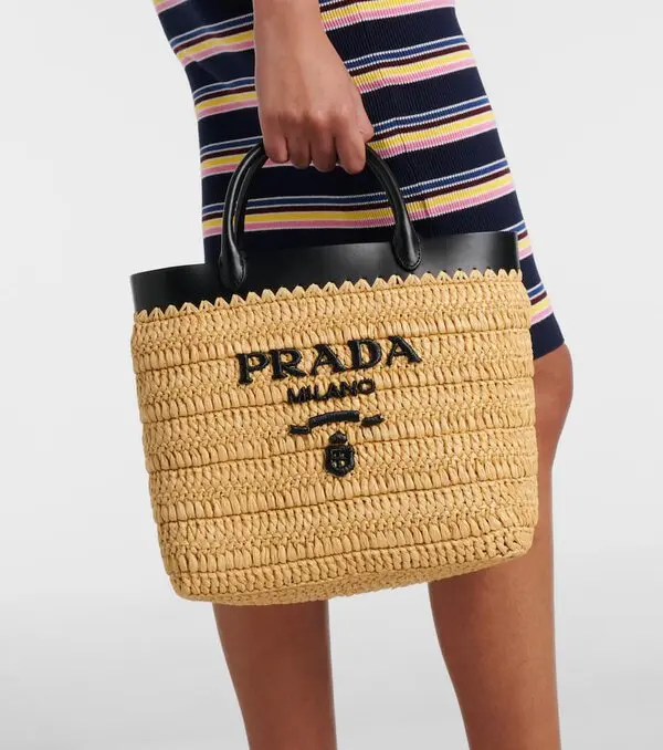 Prada Small Crochet Raffia-effect Tote Bag - Beige | Editorialist
