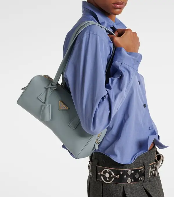 Prada Medium Leather Shoulder Bag - Blue