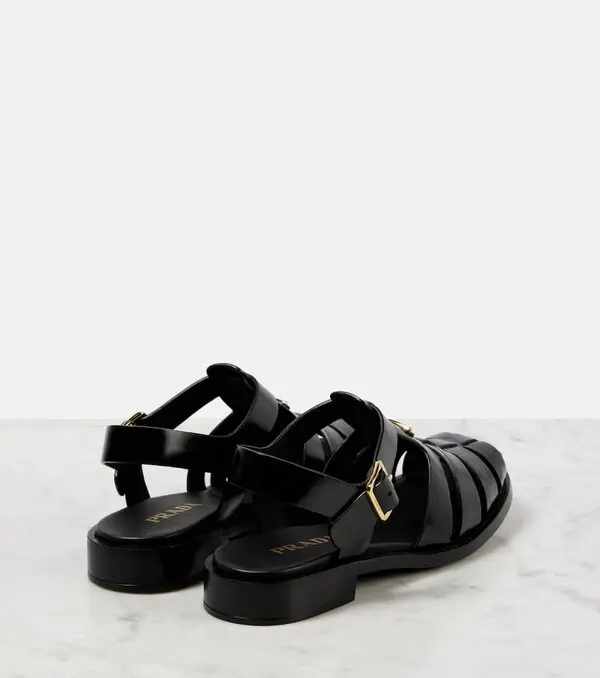 Prada Brushed Leather Fisherman Sandals - Black