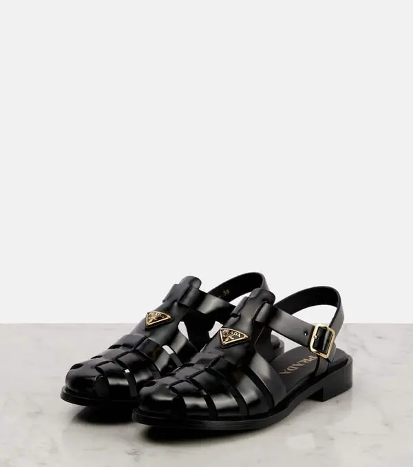 Prada Brushed Leather Fisherman Sandals - Black