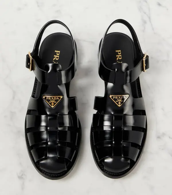 Prada Brushed Leather Fisherman Sandals - Black