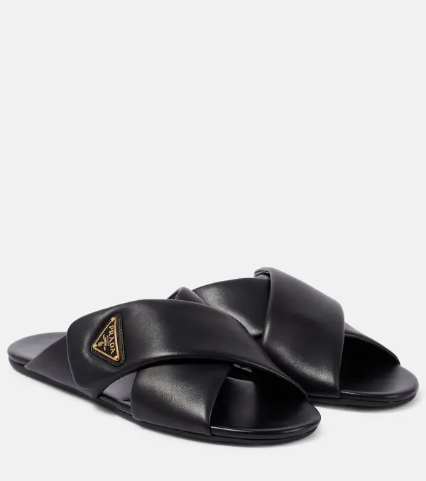 Prada Logo Leather Slides