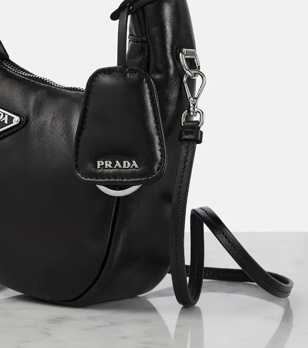 Prada Soft Mini Leather Tote Bag - Black