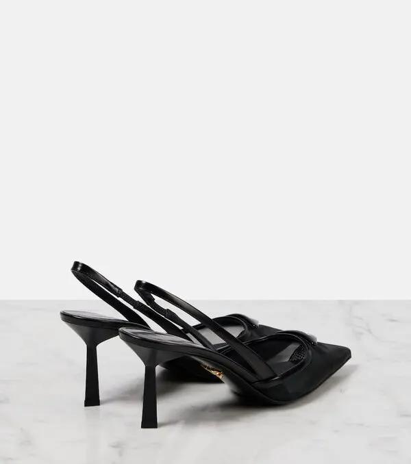 Prada 75 Logo Leather-trimmed Slingback Pumps