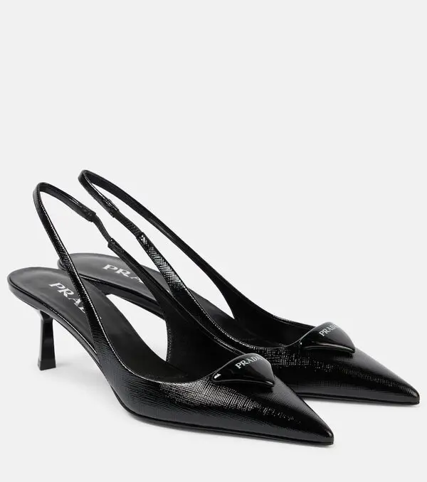 Prada Logo Leather Slingback Pumps