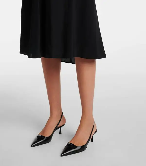 Prada Logo Leather Slingback Pumps