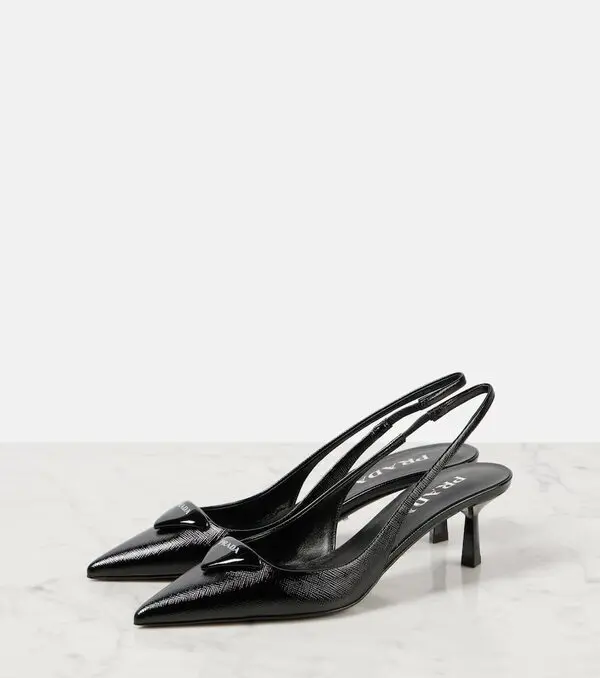 Prada Logo Leather Slingback Pumps