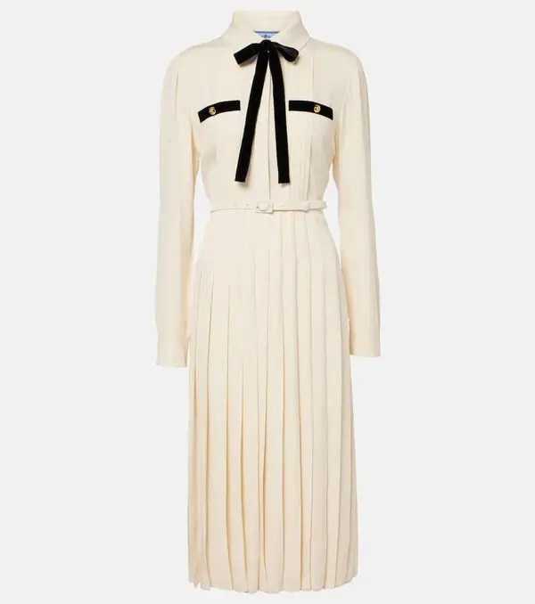 Prada Tie-neck Pleated Belted Shirt Dress