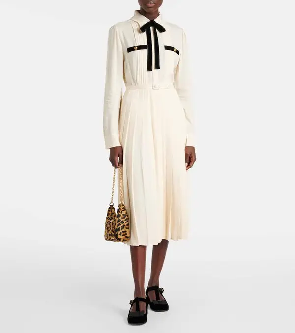 Prada Tie-neck Pleated Belted Shirt Dress
