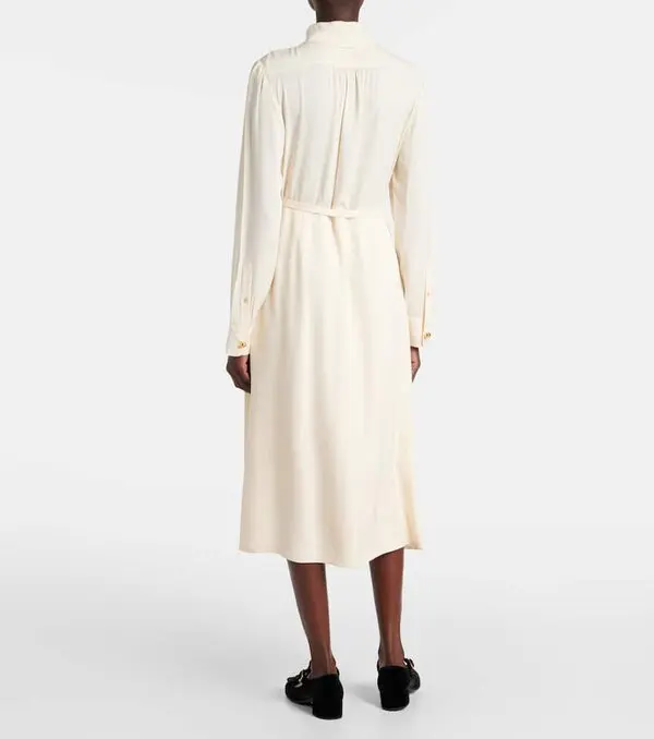 Prada Tie-neck Pleated Belted Shirt Dress