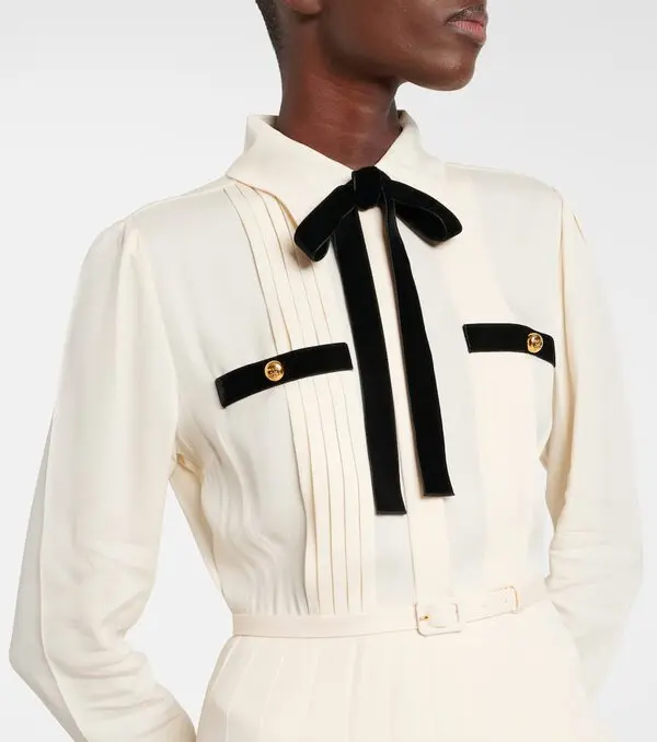 Prada Tie-neck Pleated Belted Shirt Dress