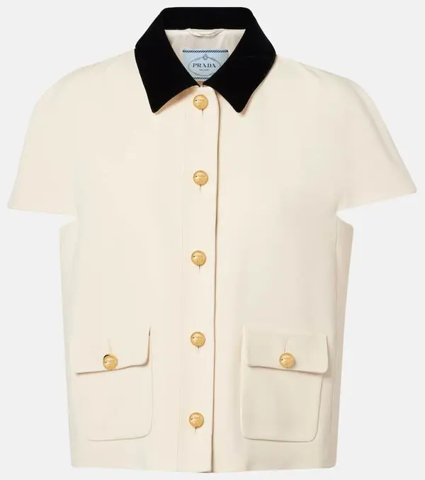 Prada Velvet-trimmed Sablé Top - White