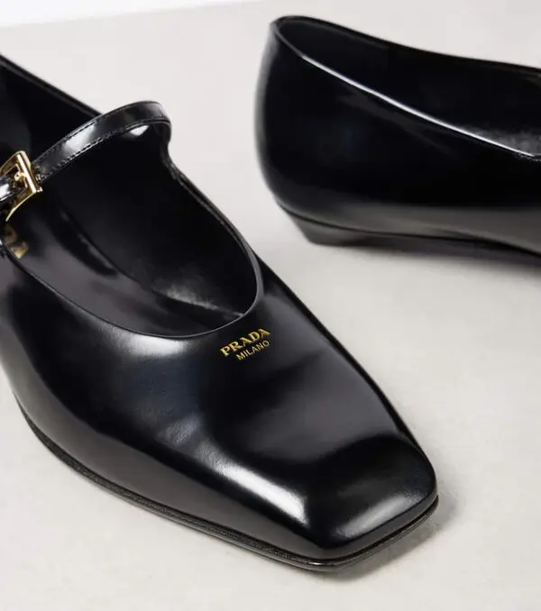 Prada Brushed Leather Mary Jane Flats