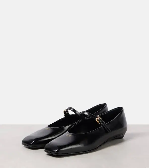 Prada Brushed Leather Mary Jane Flats