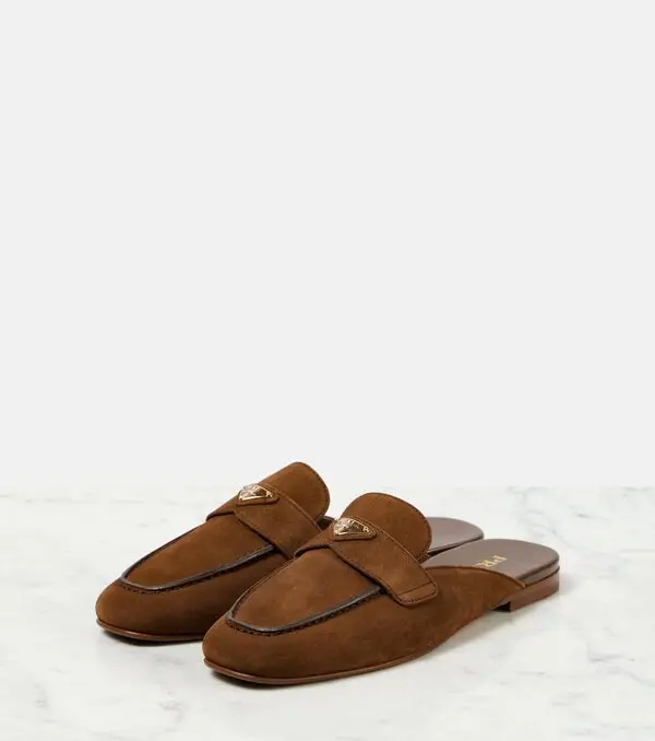 Prada Logo Suede Mules
