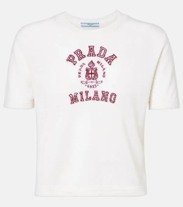 Prada Logo Cropped Cashmere T-shirt - White